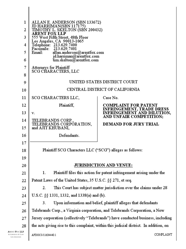 SCG v. Telebrands - Complaint | PDF | Injunction | Patent Infringement