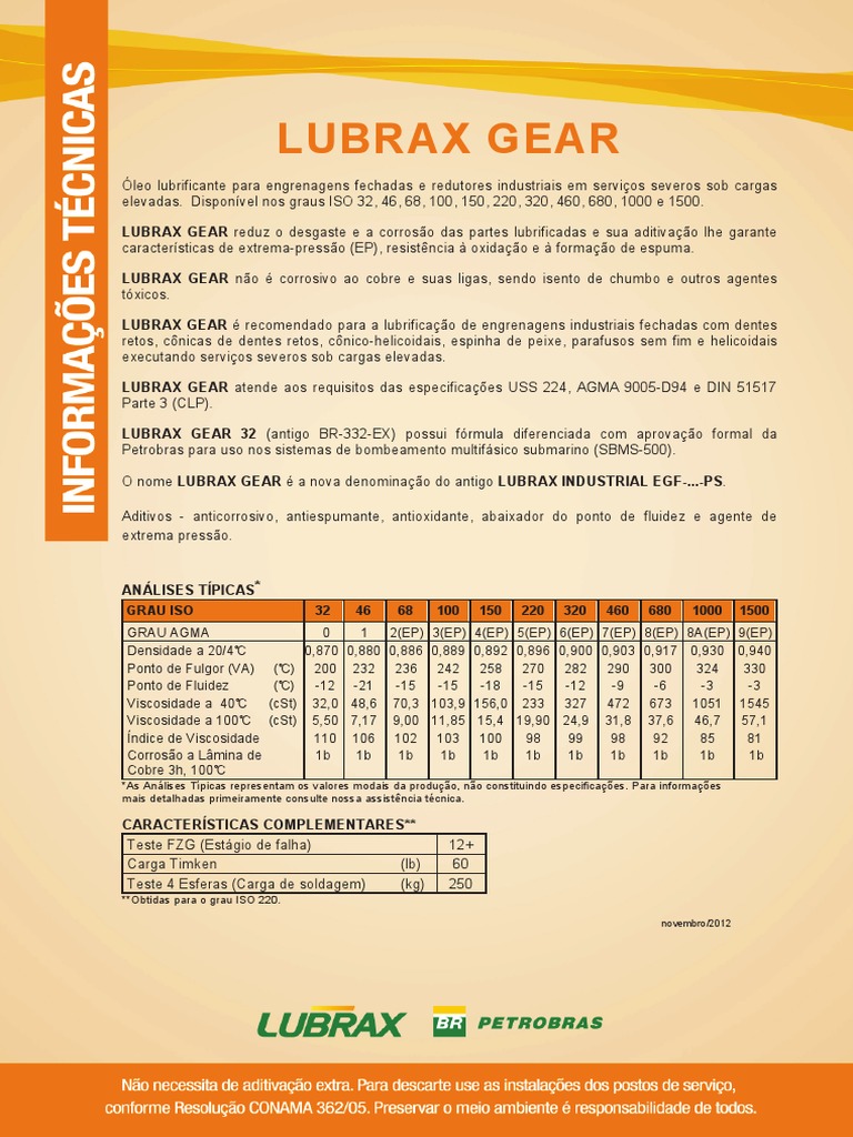 Óleos Lubrificantes para Engrenagens - LUBRAX GEAR | PDF | Óleo de ...