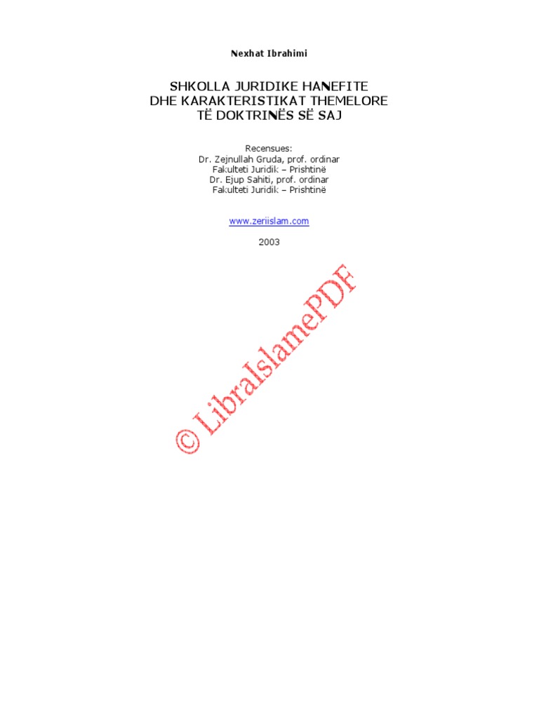 Nexhat Ibrahimi - Shkolla Juridike Hanefite Dhe Karakteristikat Themelore Të Doktrinës Së Saj | PDF