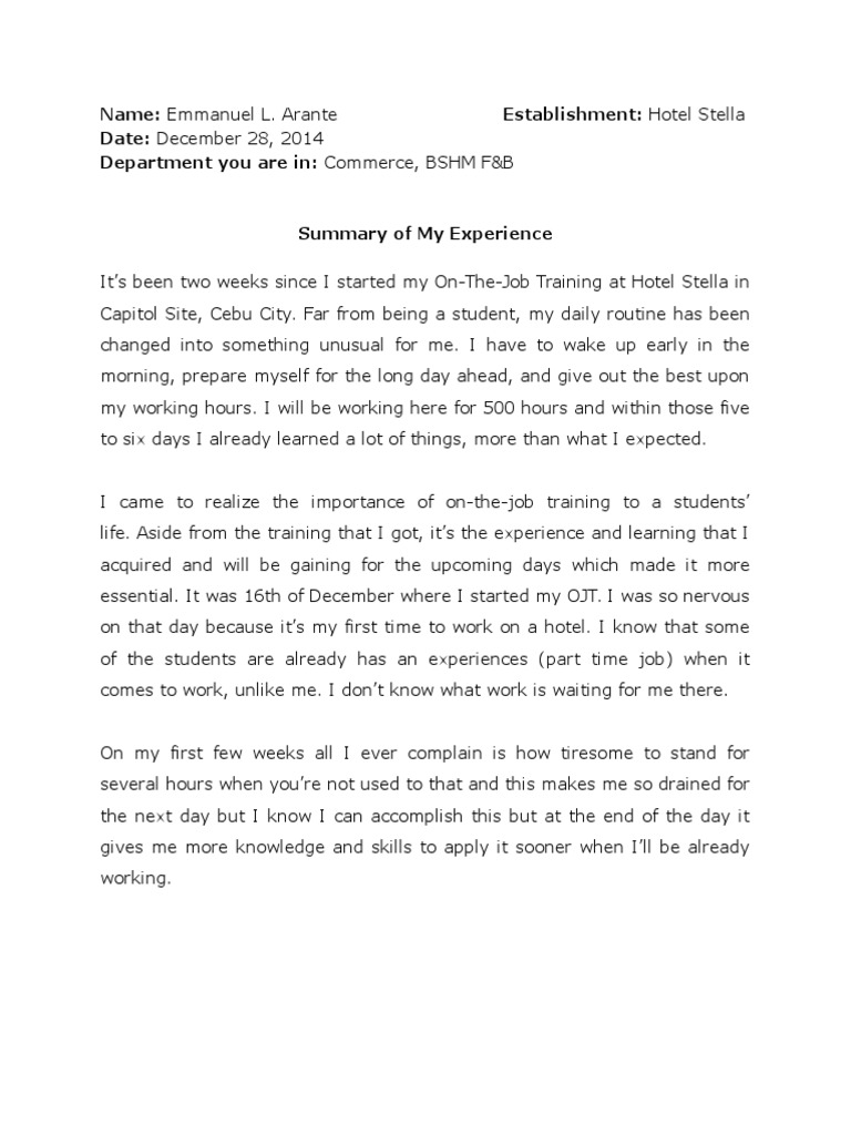 Ojt Experience | Behavior Modification | Learning