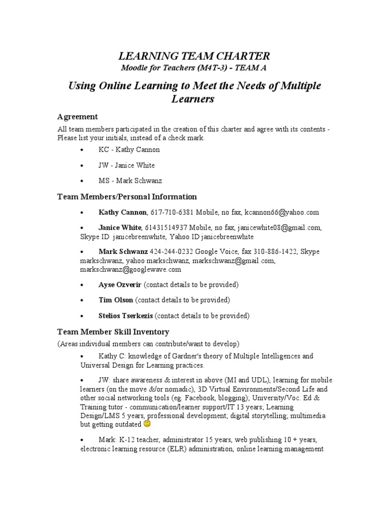 Learning Team Charter | PDF | Educational Technology | Pedagogy