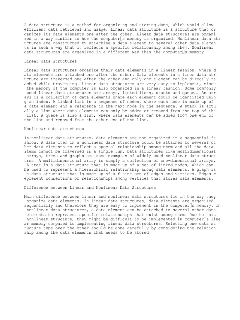 Linear Non Linear Data Structure | PDF | Data Structure | Array Data ...