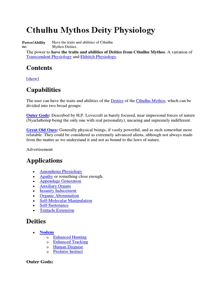 Cthulhu Mythos Deity Physiology | PDF | Fantasy Literature | H. P ...