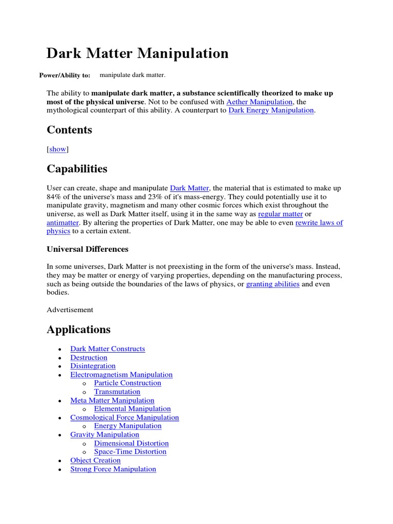 Dark Matter Manipulation | PDF | Philosophy