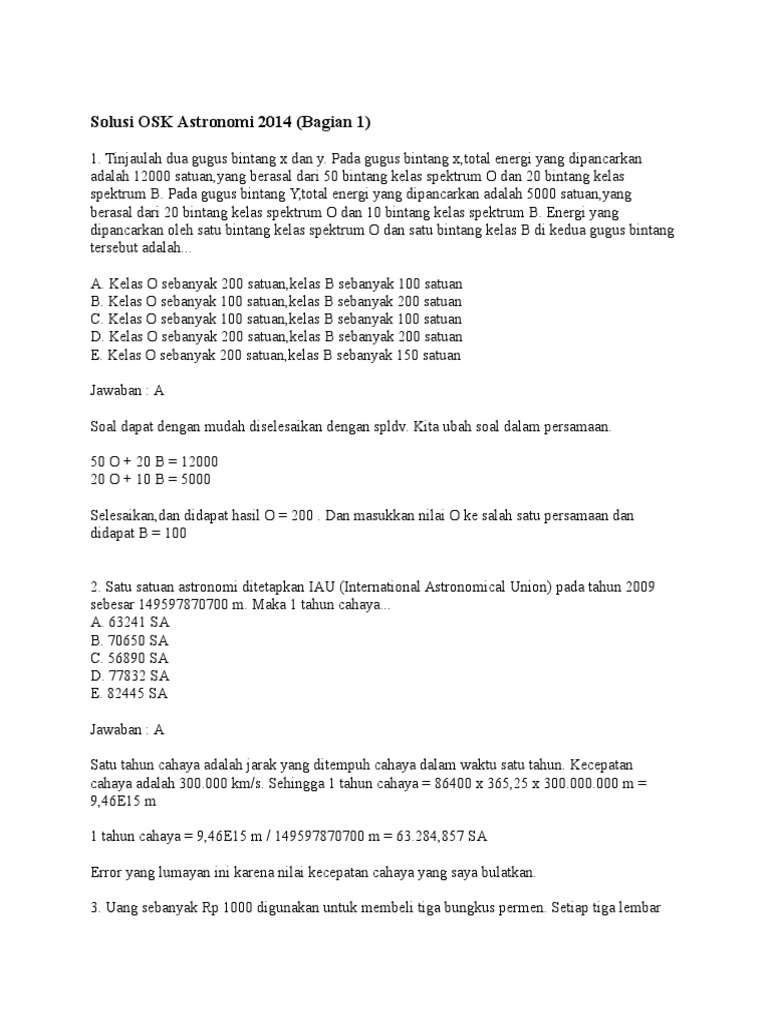 Solusi OSK Astronomi 2014 | PDF | Sains & Matematika
