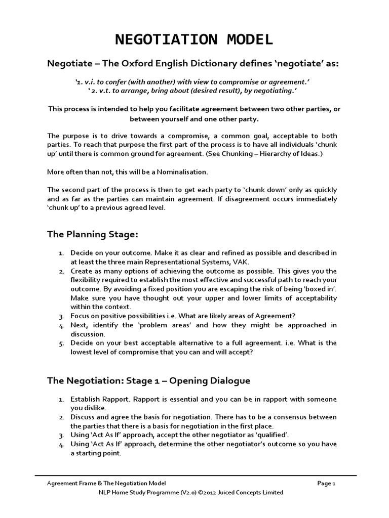 Negotiation Model: Negotiate - The Oxford English Dictionary Defines ...