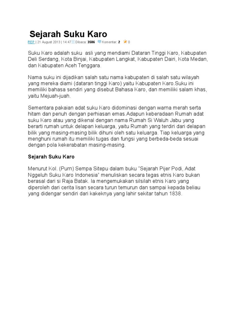 Sejarah Suku Karo | PDF