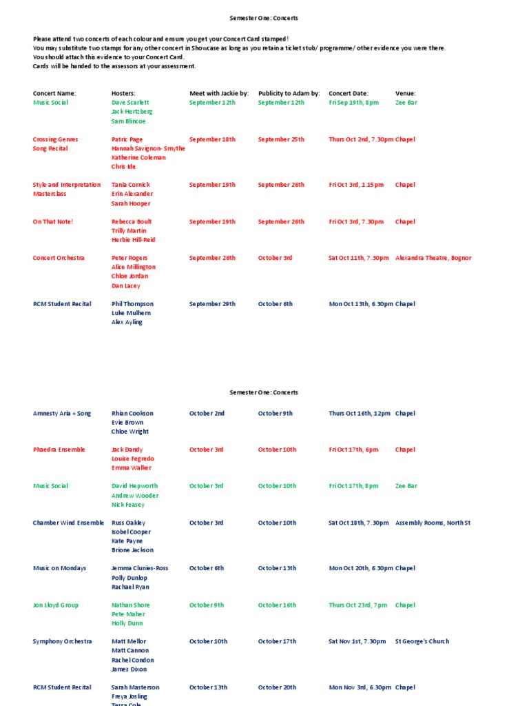 Semester One Concert Schedule 2023 | PDF