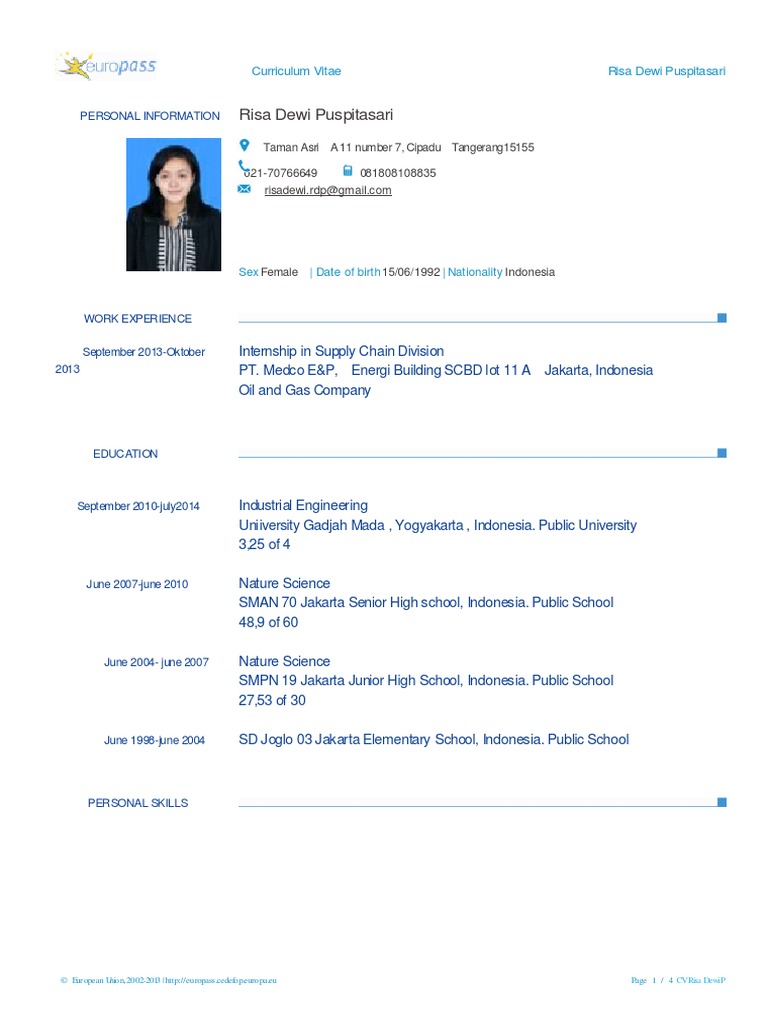 CV Europass Risa Dewi | PDF | Indonesia | Cognition