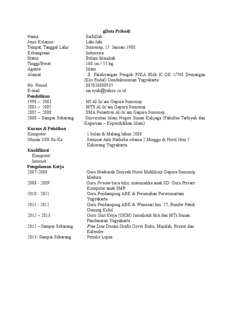 CV. Saifullah | PDF | Karier & Perkembangan