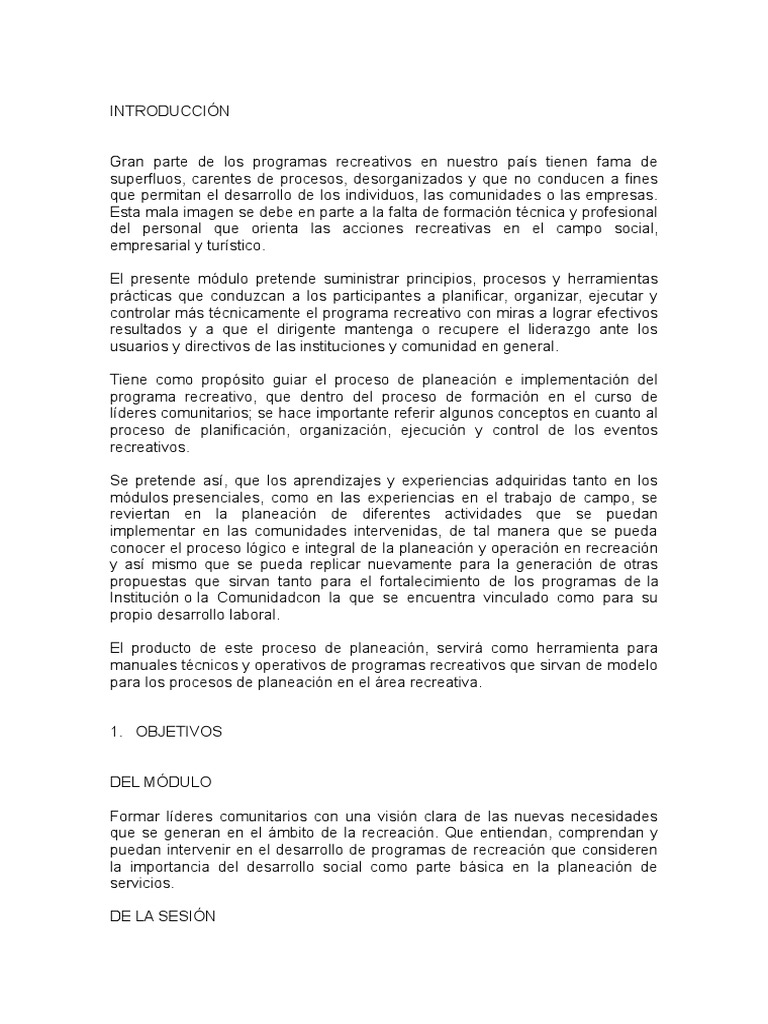 Estructura de Programas Recreativos | PDF | Crecimiento personal y ...