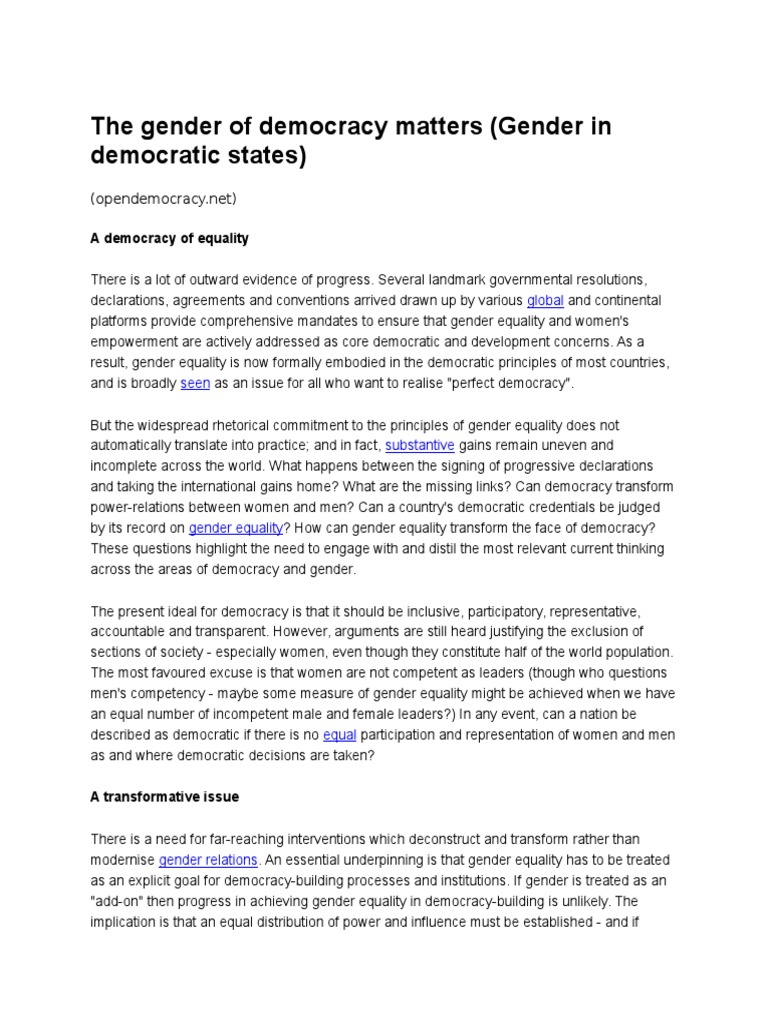 The Gender of Democracy Matters (Gender in Democratic States) | PDF ...