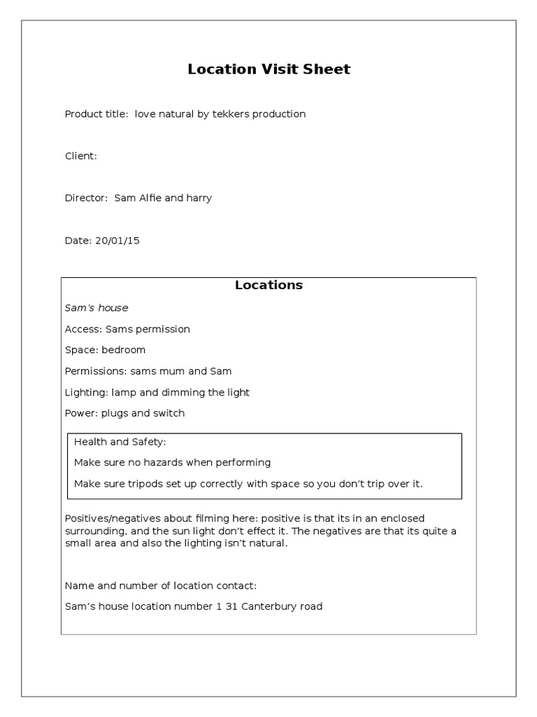 Location Visit Sheet | PDF