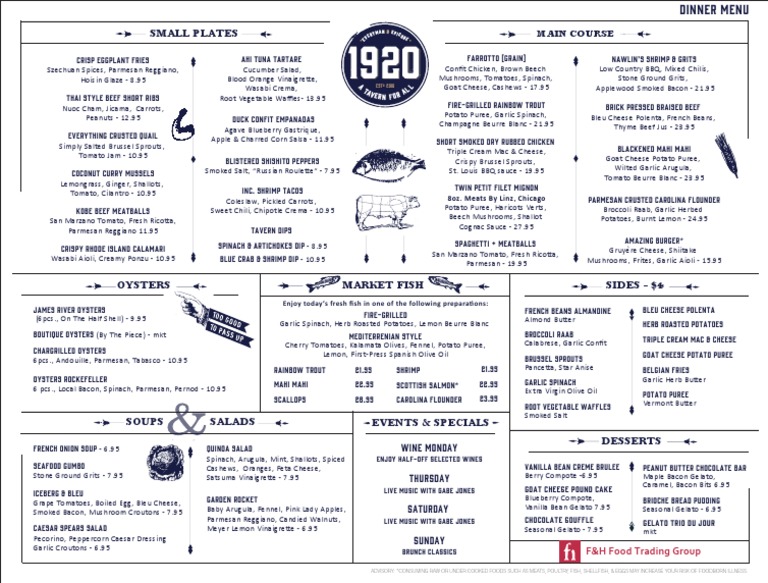 1920 Tavern Dinner Menu | Salad | Garlic