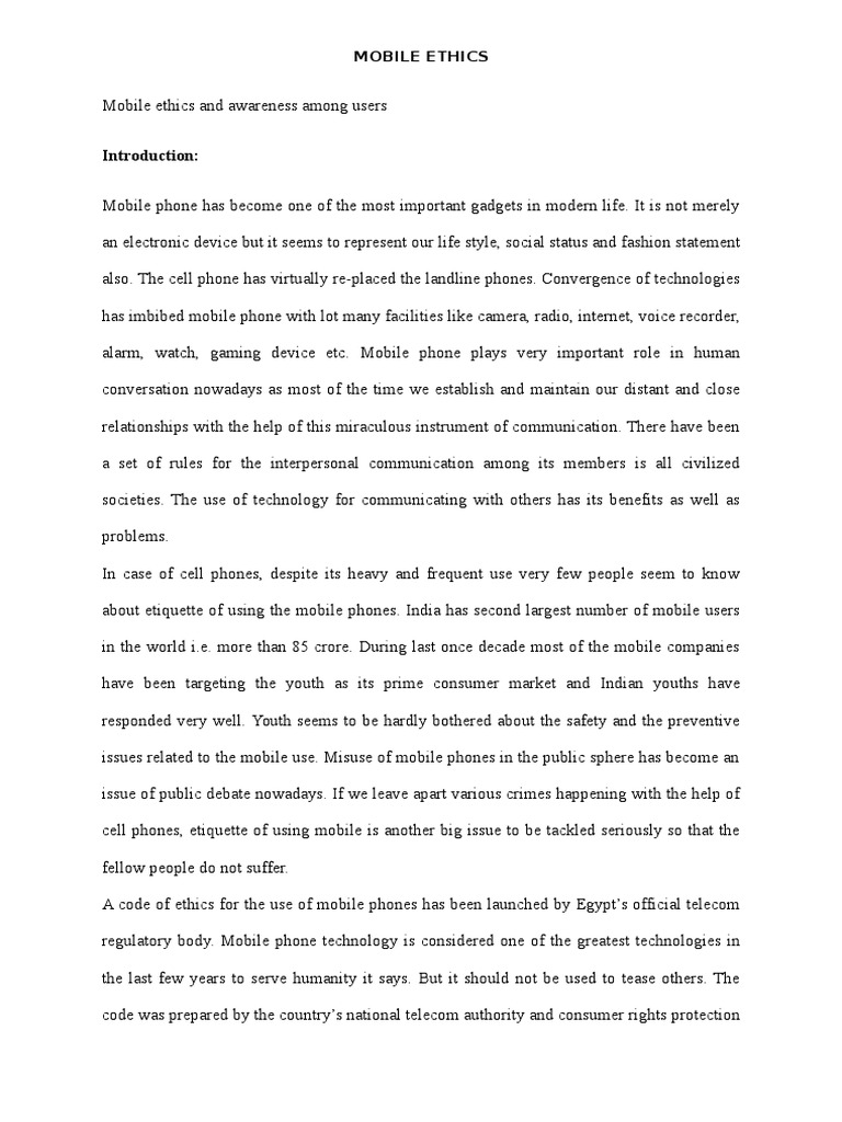 Mobile Ethics and Awareness Among Users | Smartphone | Mobile Phones