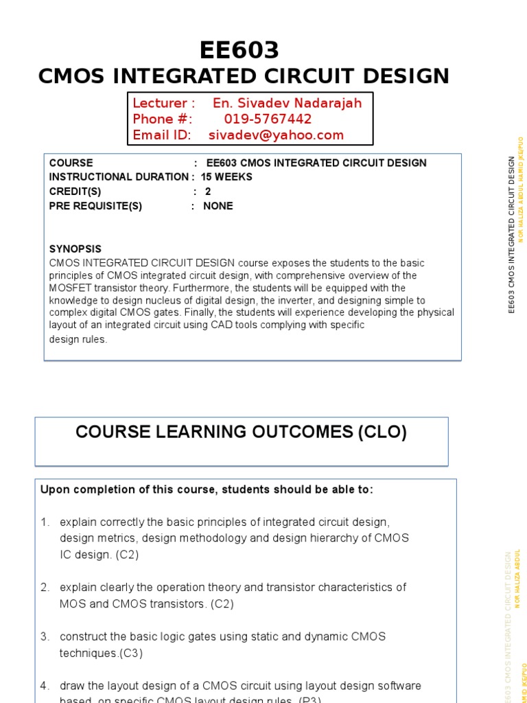 EE603: CMOS Circuit Design Overview | PDF | Cmos | Integrated Circuit