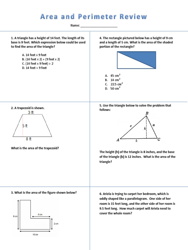 Area and Perimeter Review | PDF