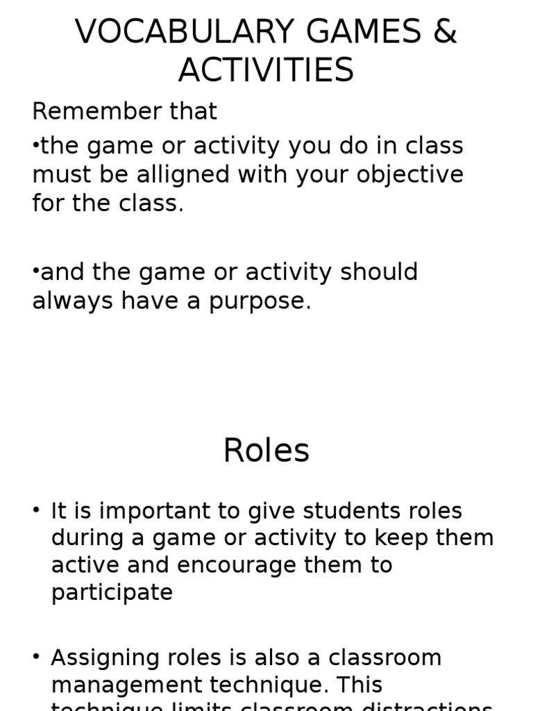 Engaging Vocabulary Games for Classrooms | PDF | Classroom | Verb