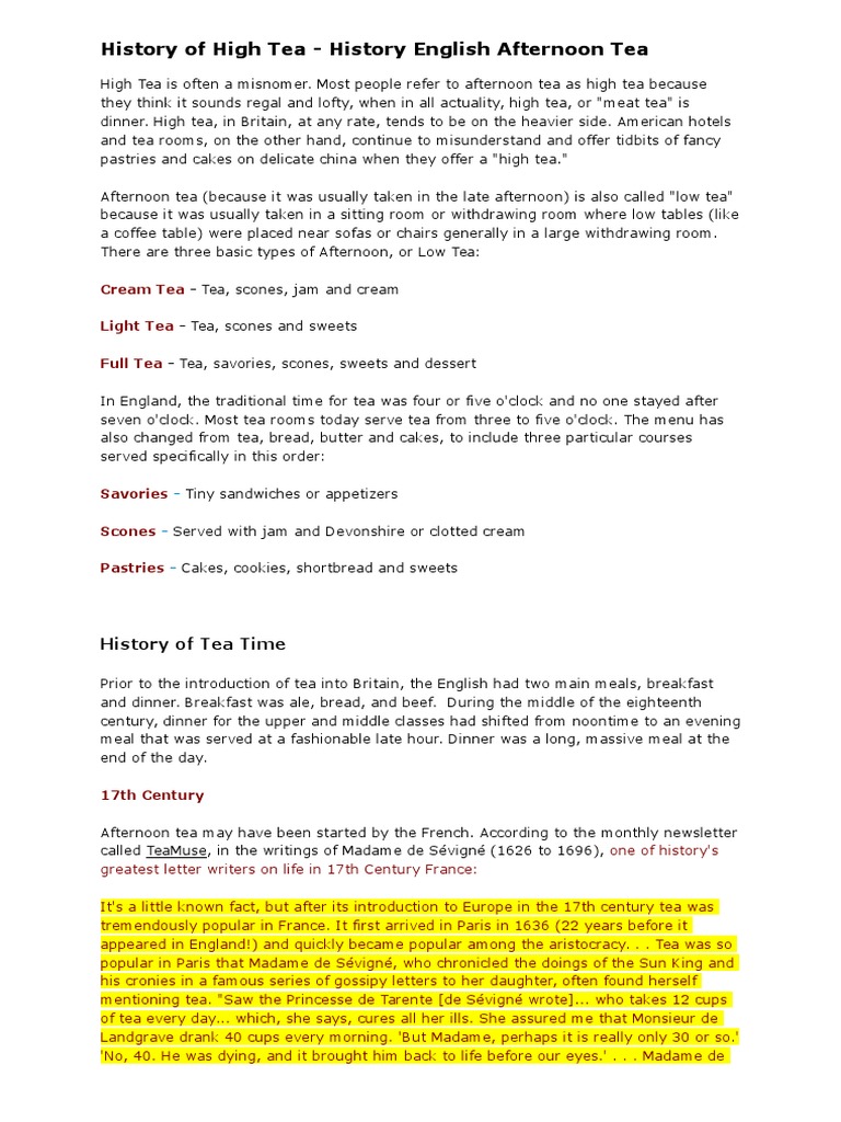 History of High Tea | PDF | Tea | Beverages