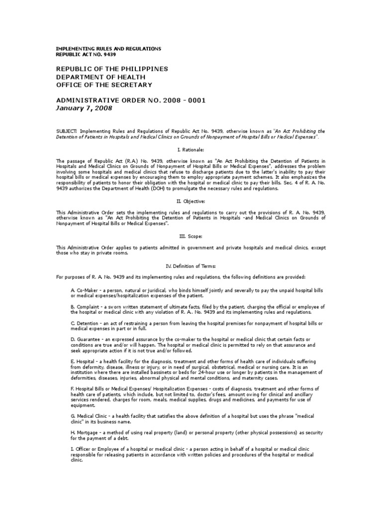 Implementing Rules and Regulations | PDF | Hospital | Patient