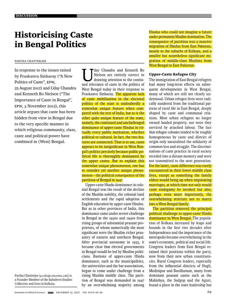 Historicising Caste in Bengal Politics | PDF | South Asia | Elections