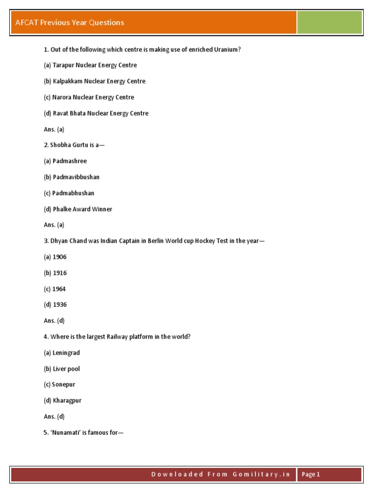 AFCAT Previous Year Question Papers | PDF | Carbon | Nature