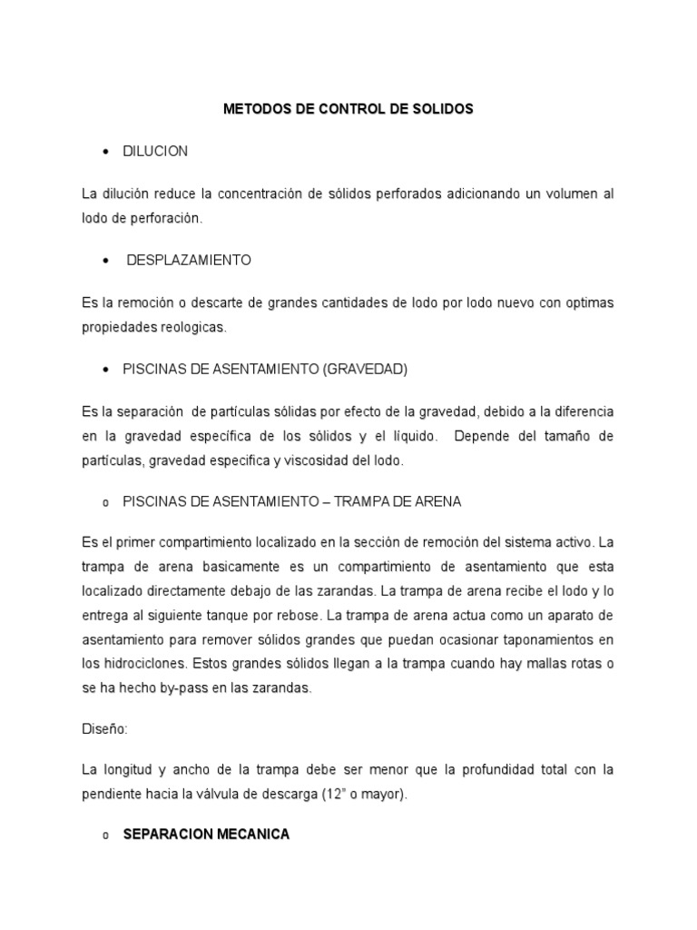 Metodos de Control de Solidos | PDF | Bomba | Ph