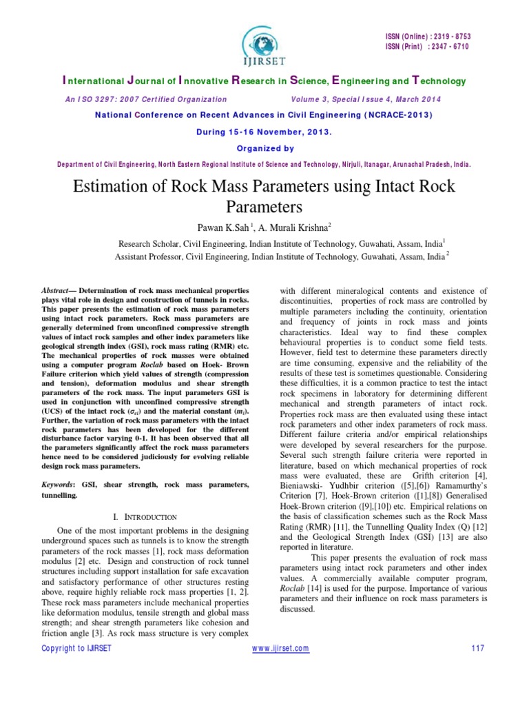 Estimation of Rock Mass Parameters Using Intact Rock | PDF | Strength Of Materials | Young's Modulus