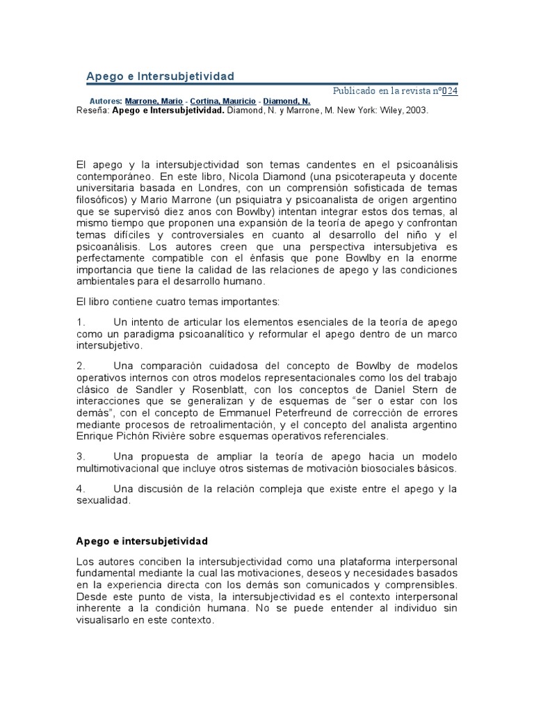 Apego e Intersubjetividad | PDF | Teoría de apego | Aparición