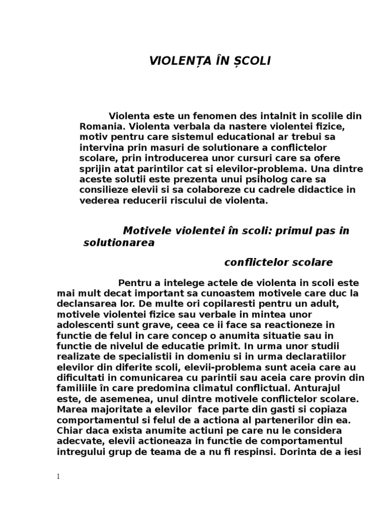 Proiect de Cercetare in Domeniul Educational - Violenta in Scoli! | PDF