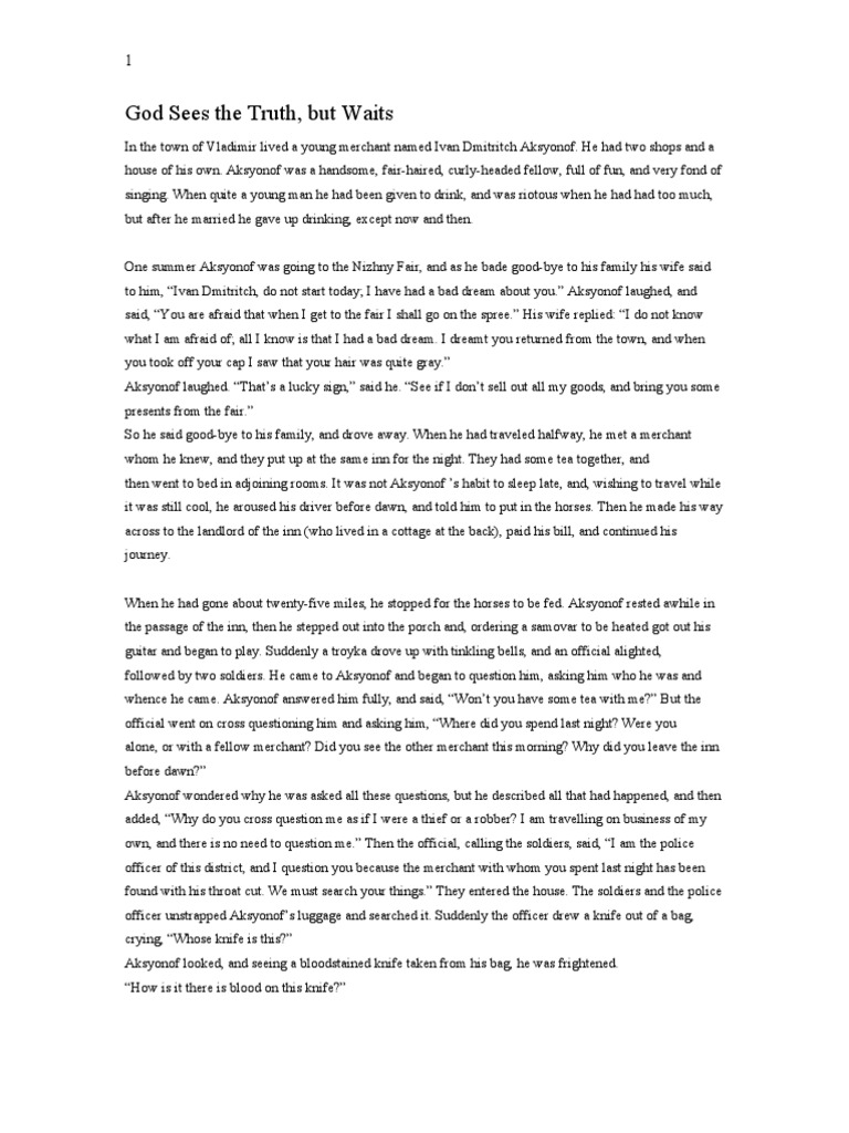 Leo TOLSTOY - God Sees The Truth | PDF