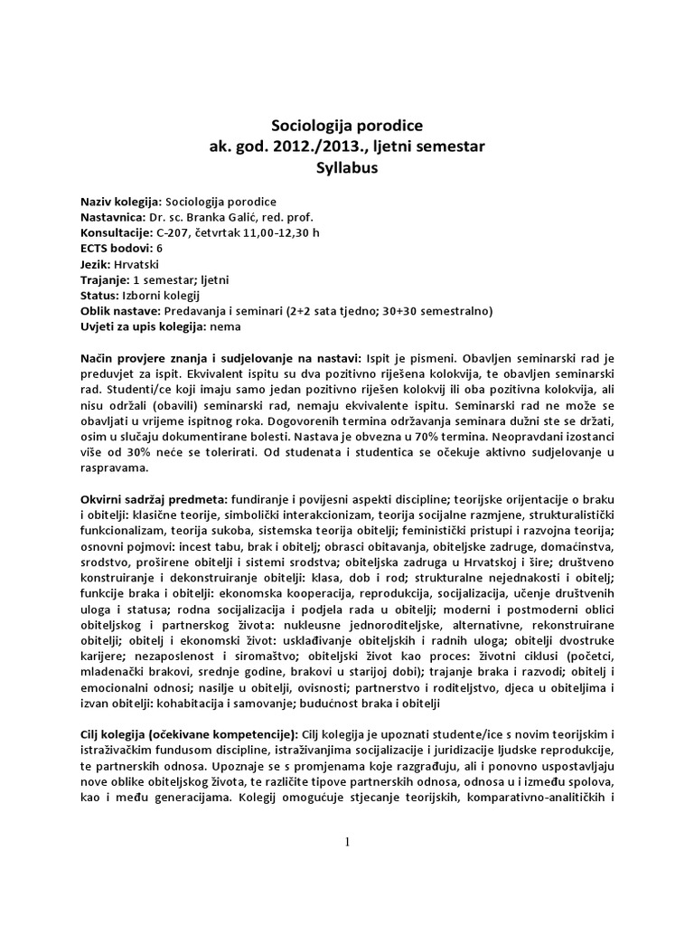 Sociologija Porodice | PDF