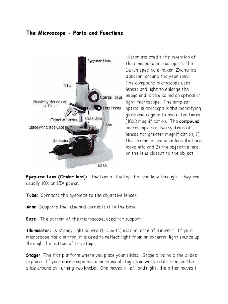 The Microscope - Parts and Functions | PDF | Lens (Optics) | Glass ...