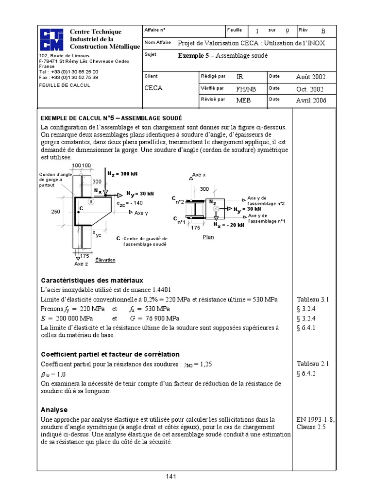 Feuille Calcul Soudure PDF | PDF | Contrainte de cisaillement | Soudage
