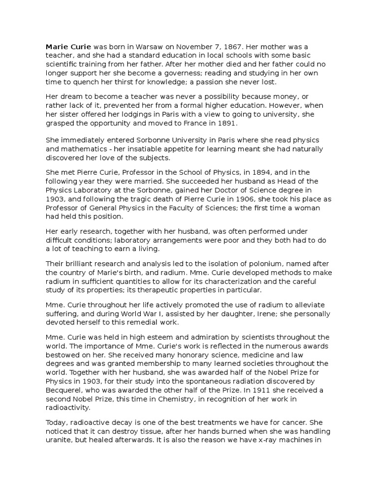 Marie Curie | PDF | Marie Curie | Radioactive Decay