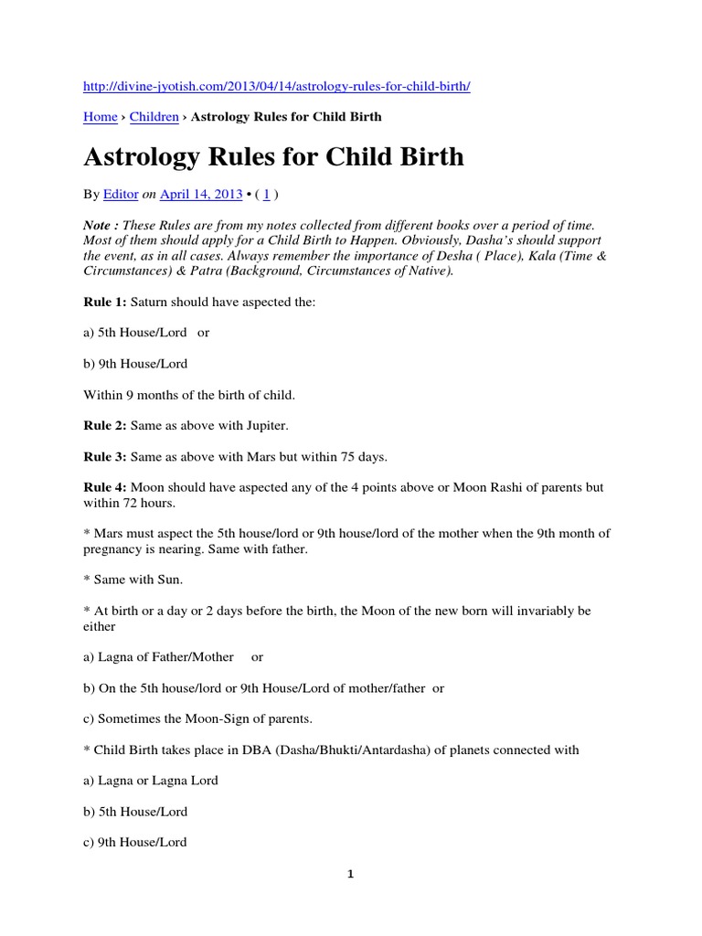 Astrology Rules for Child Birth Timing | PDF
