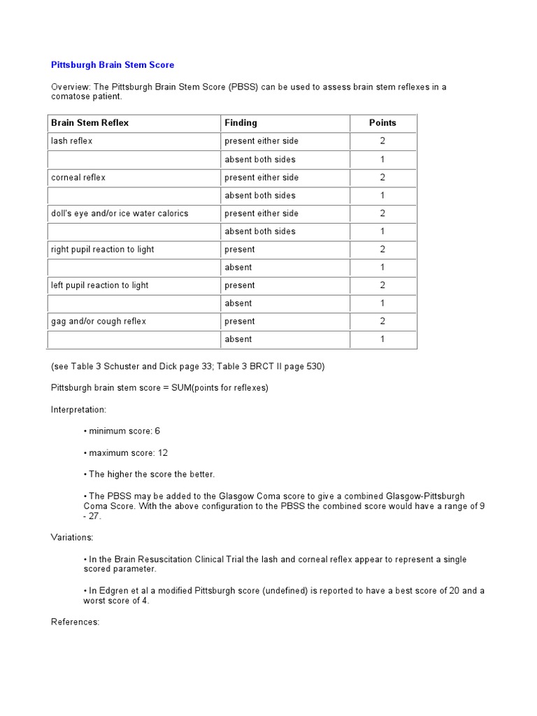 Pittsburgh Brain Stem Score | PDF