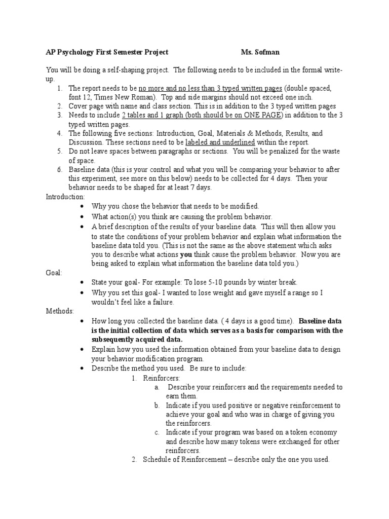 AP Psychology First Semester Project Ms. Sofman | PDF | Reinforcement ...