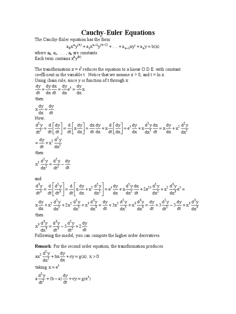 Cauchy-Euler Equation Solutions Guide | PDF | Differential Equations ...