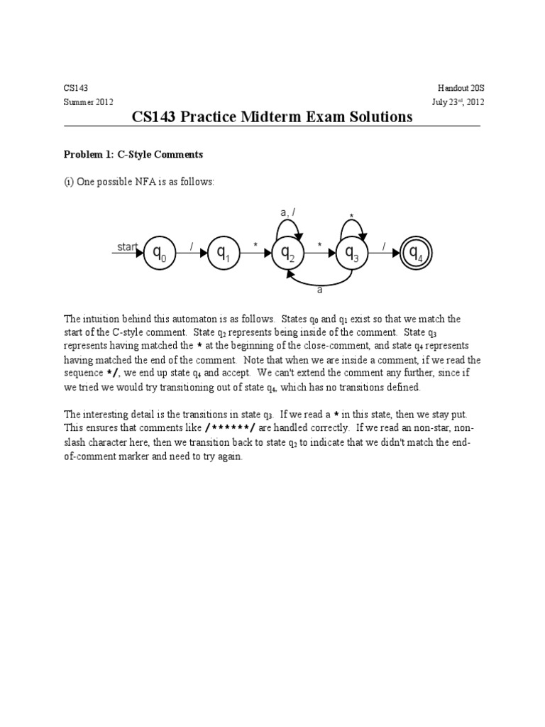 200S Practice CS143 Midterm Solutions | PDF | Automata Theory | Formalism (Deductive)