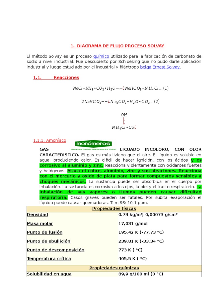 Diagrama de Flujo Proceso Solvay | PDF | Acero inoxidable | Amoníaco