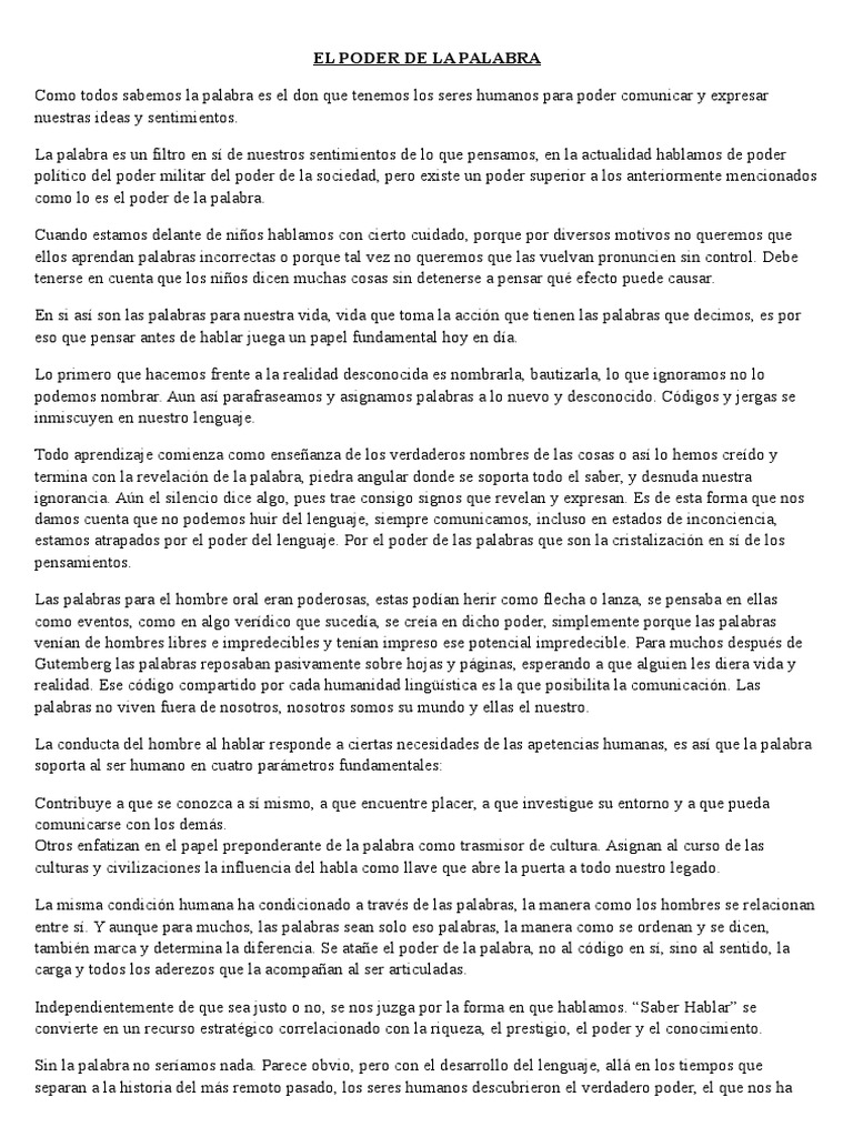 El Poder de La Palabra | PDF | Homo Sapiens | Palabra