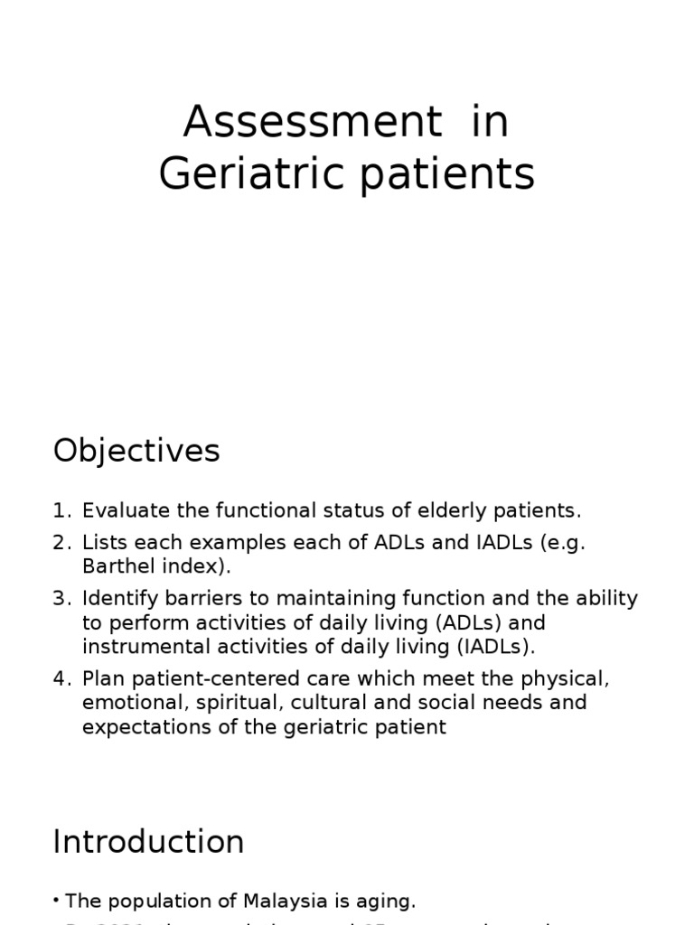 Assessment in Geriatric Patients | Geriatrics | Behavioural Sciences