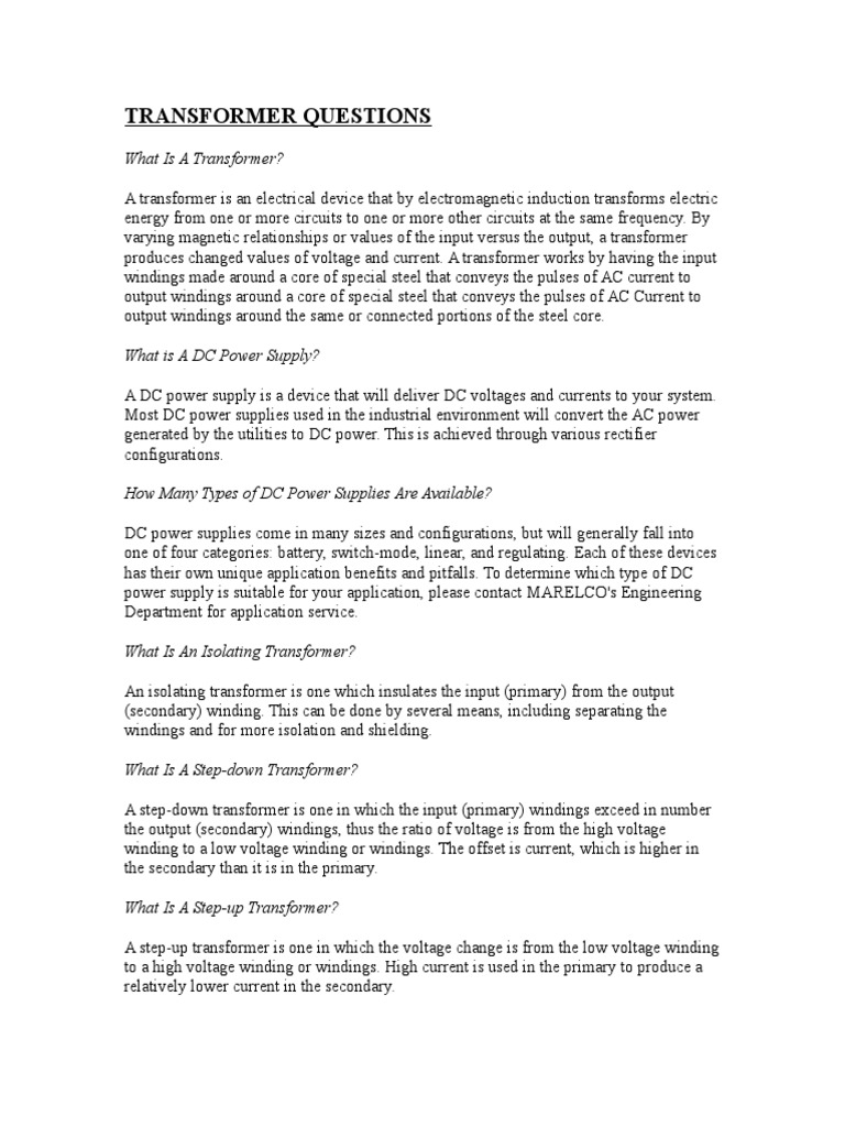 Transformer Questions | PDF | Transformer | Power Supply