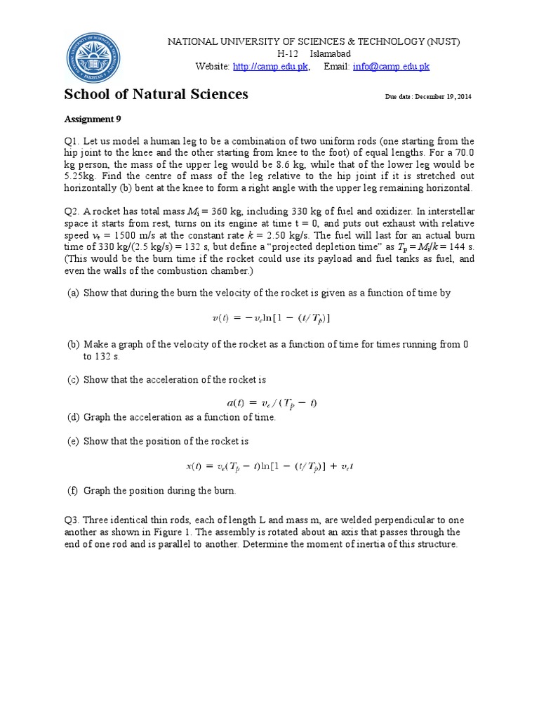 Assignment # 9 | PDF | Rocket | Rotation Around A Fixed Axis