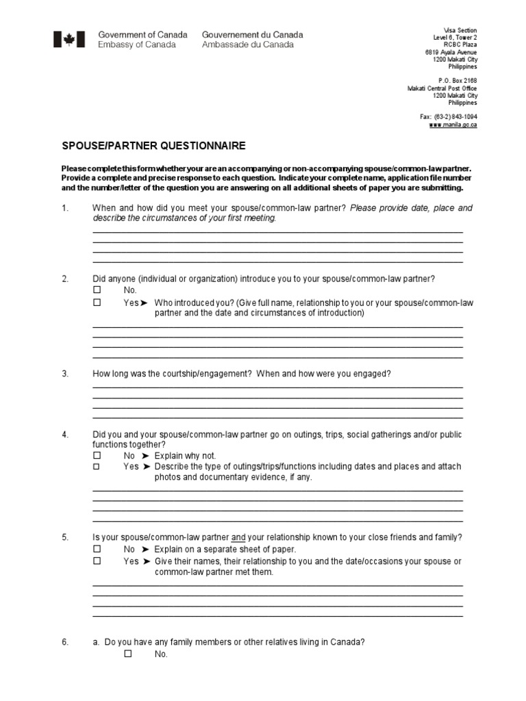 Spouse Questionnaire 2012 | PDF | Marriage | Interpersonal Relationships