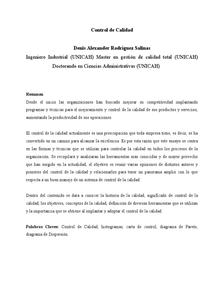 Ensayo Control de Calidad Denis | PDF | Histograma | Calidad (comercial)