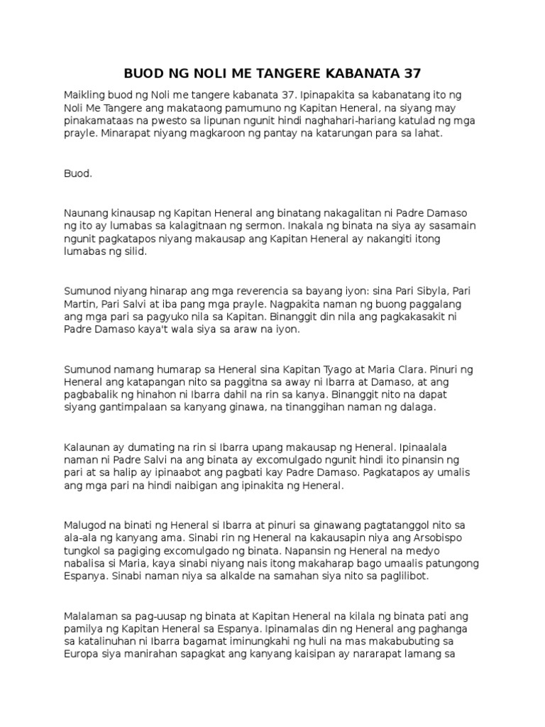 Buod NG Noli Me Tangere Kabanata 37 | PDF