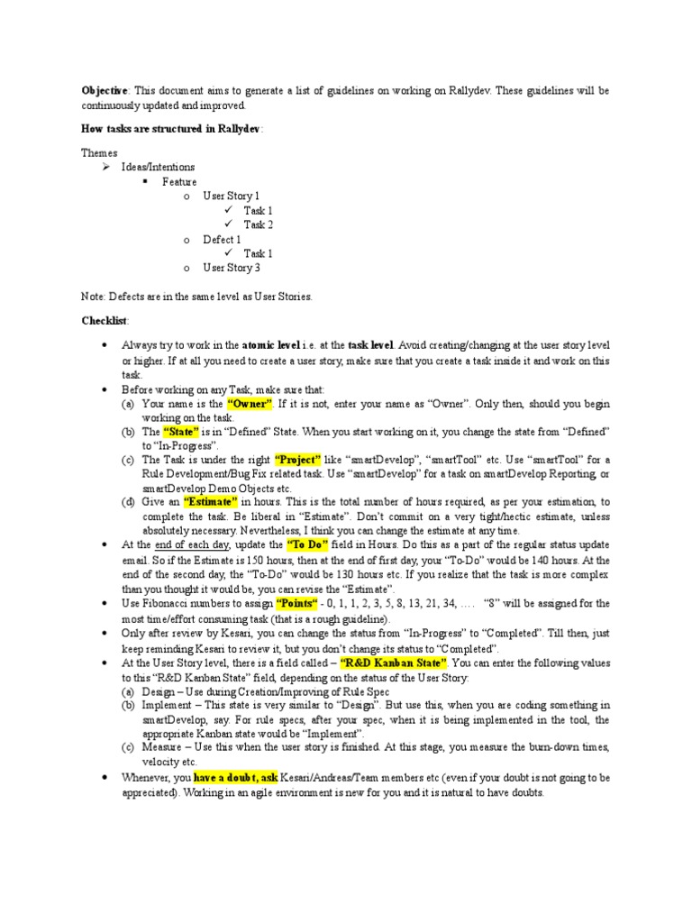 Objective: This Document Aims To Generate A List of Guidelines On ...