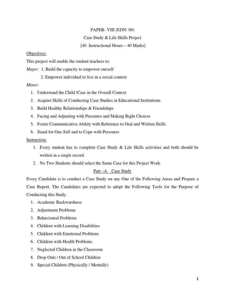BEd Case Study and Life Skills Project 2013 14 | PDF | Friendship ...